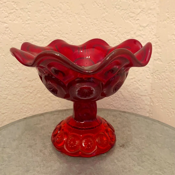 L.E. Smith | Other | Le Smith Ruby Red Moon Stars Pedestal Bowl Ruffled ...